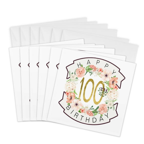 3drose, Pretty Peach Floral Wreath Happy 100th Birthday, 6 Greeting ...