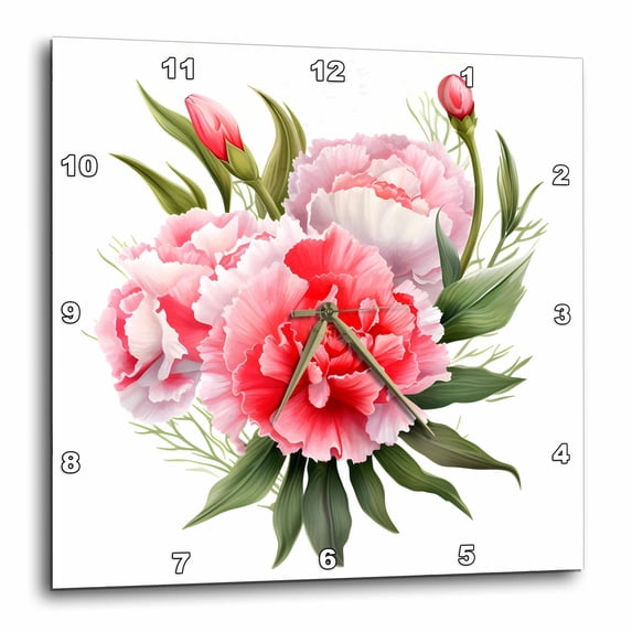 3drose, Pretty Pink Carnation Flower Illustration, 10x10 Wall Clock ...