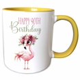 3drose, Pretty Pink Flamingo Happy 90th Birthday, 15oz Two-tone Yellow ...