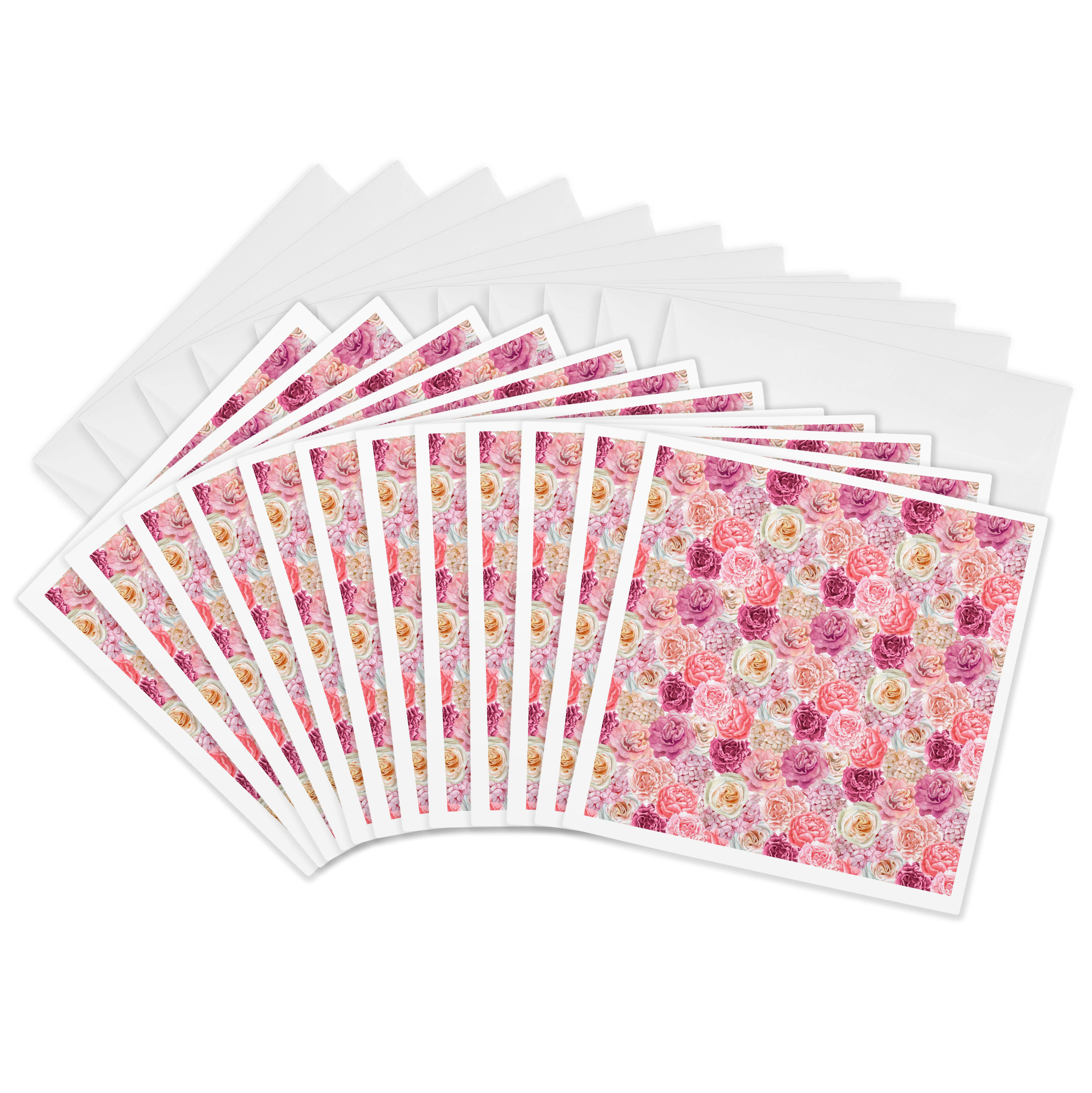 3drose, Pretty Pink Flower Pattern, 12 Greeting Cards with Envelopes ...