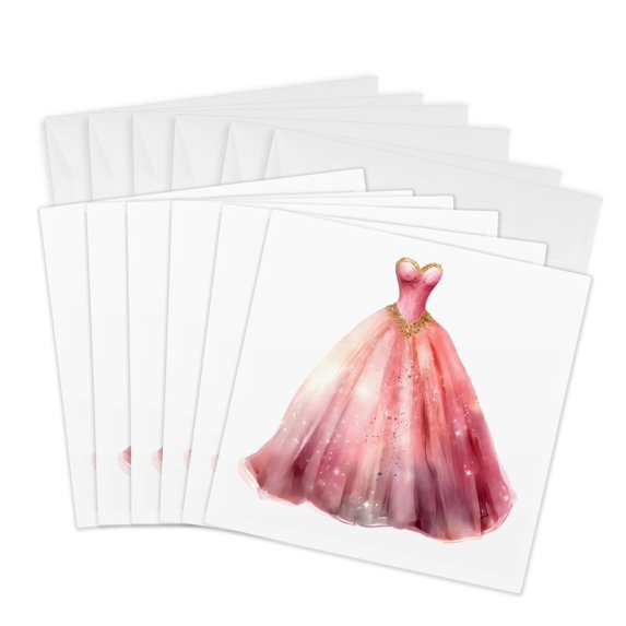 3drose, Pretty Pink Image of Sparkle Gown Dress, 6 Greeting Cards with ...