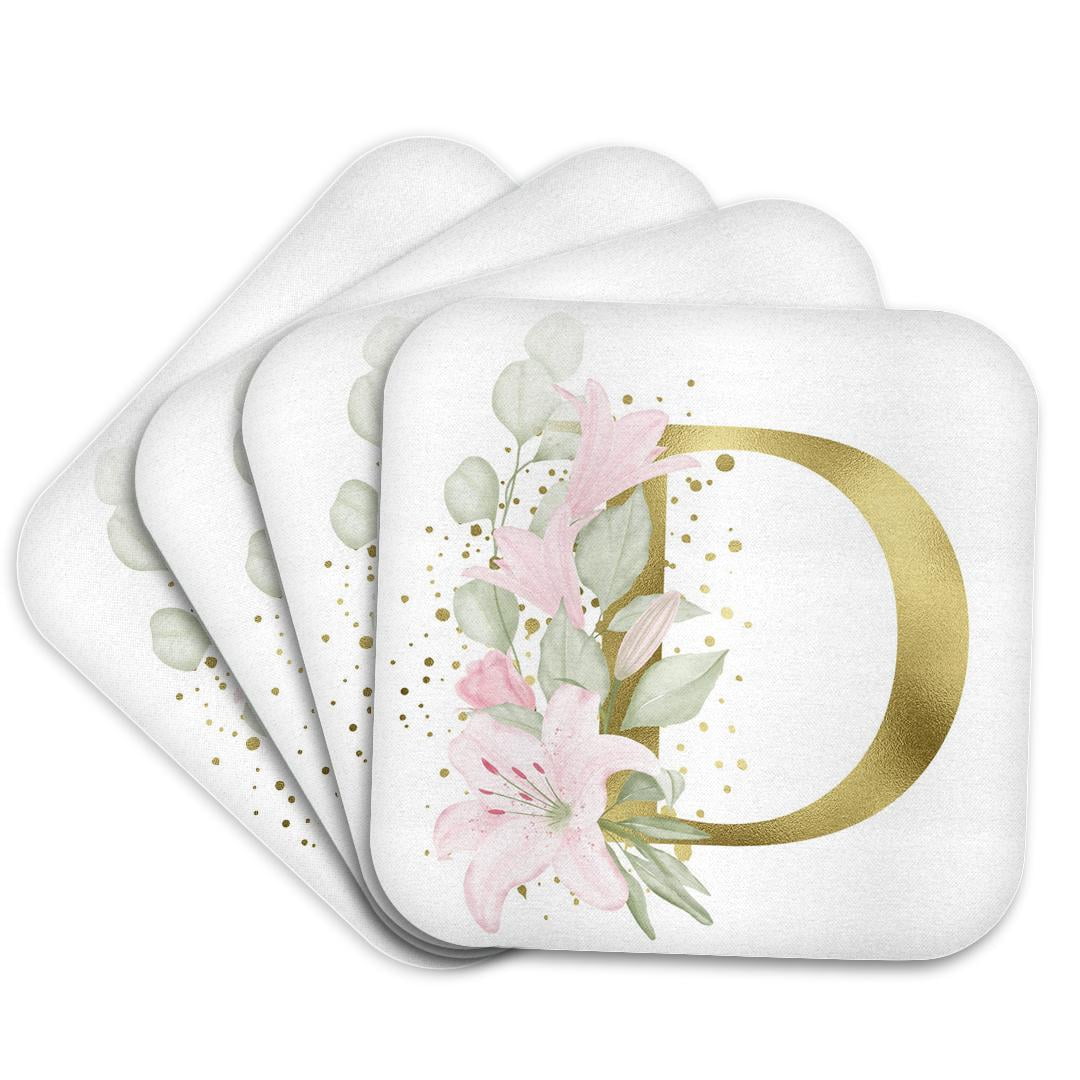 3drose, Pretty Pink Lily Floral Image of Gold Monogram Initial D, Set ...