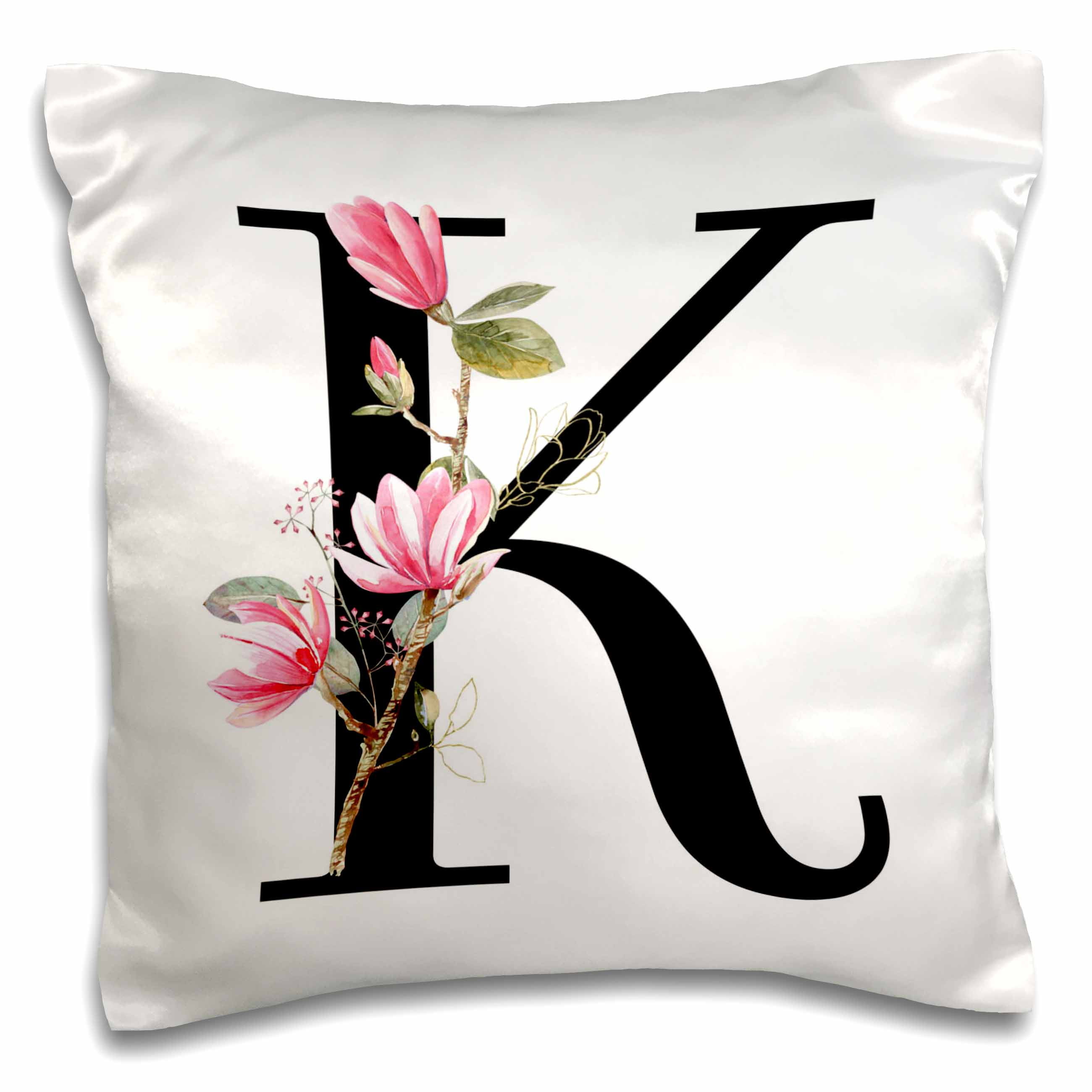 3drose, Pretty Pink Magnolia Flower Monogram Initial K, 16x16 inch ...