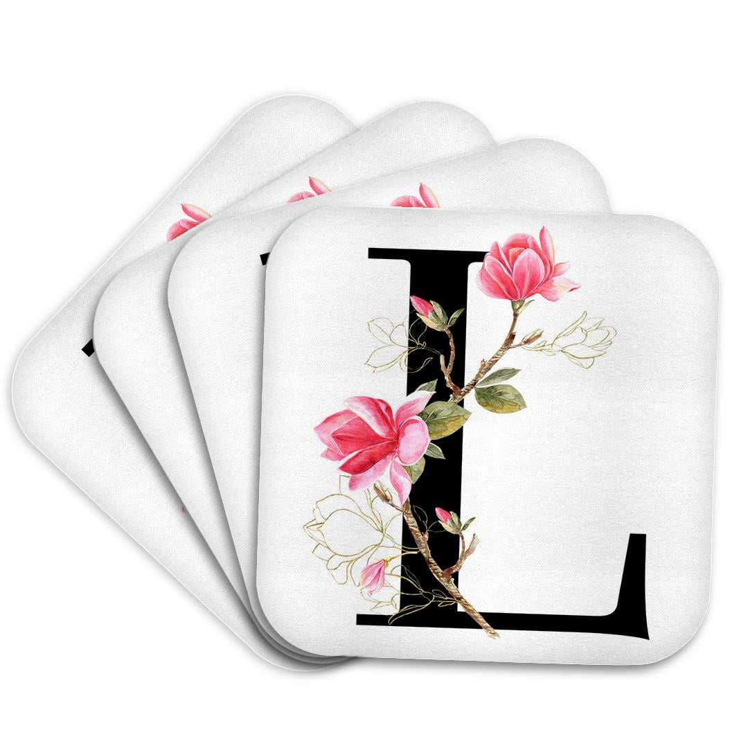 3drose, Pretty Pink Magnolia Flower Monogram Initial L, Set of 4 ...