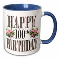 3drose, Pretty Pink Roses Happy 100th Birthday, 15oz Two-tone Blue Mug ...