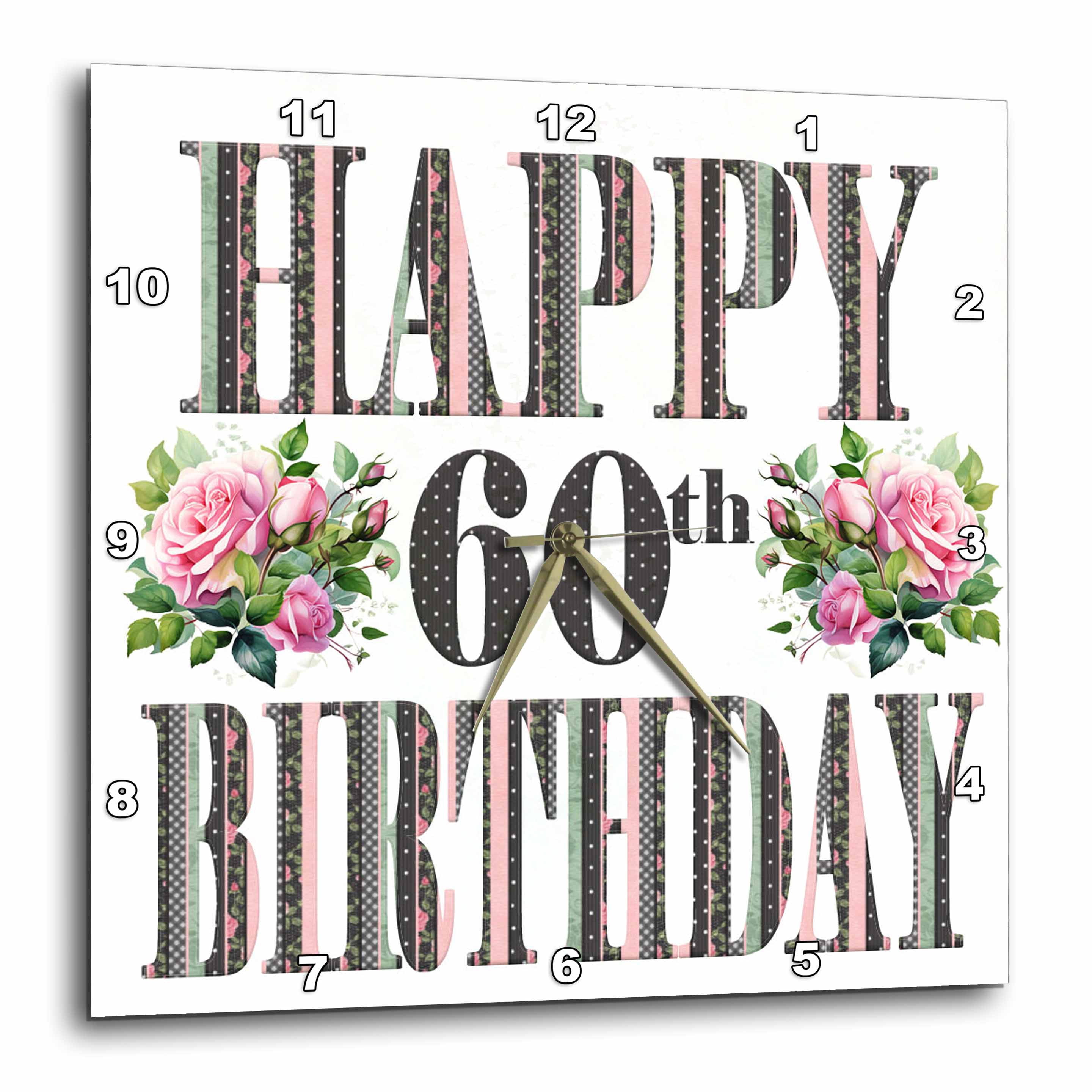 3drose, Pretty Pink Roses Happy 60th Birthday, 10x10 Wall Clock ...