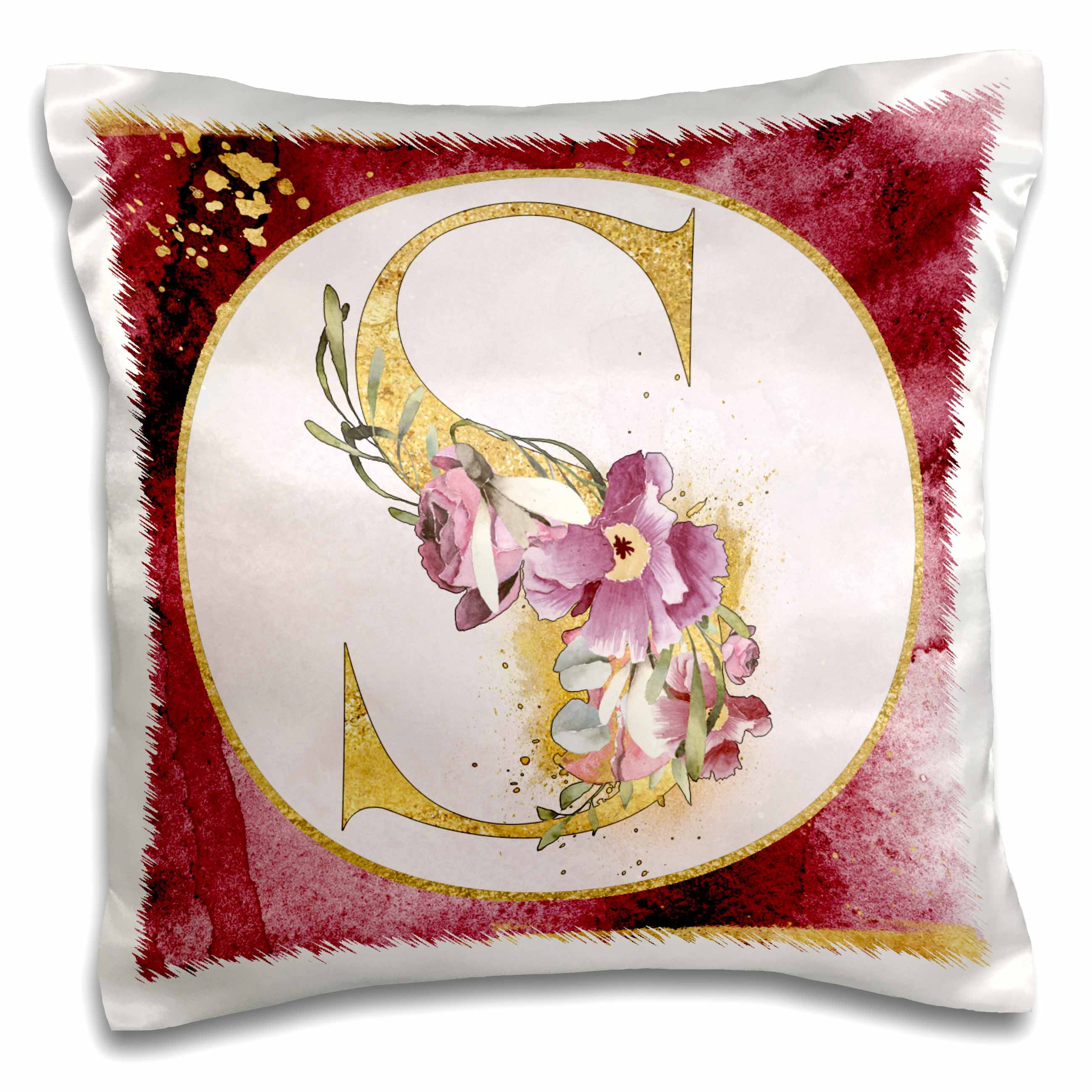 3drose, Pretty Pink and Purple Floral Image of Gold Monogram Initial S ...