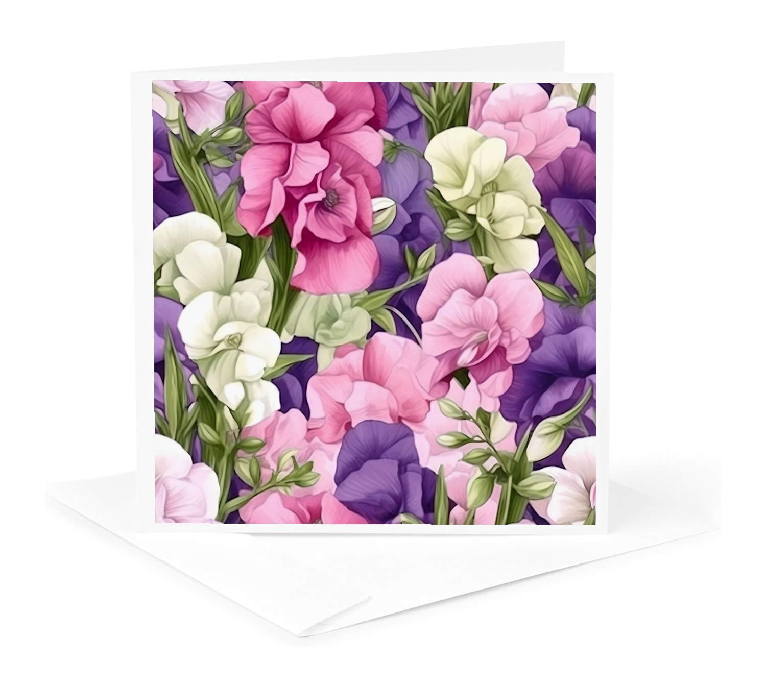 3drose, Pretty Pink and Purple Sweet Pea Flowers, 1 Greeting Card with ...