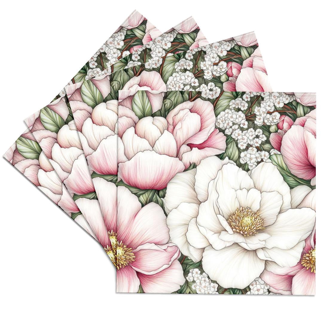 3drose, Pretty Pink and White Spring Flowers, Set of 4 Ceramic Tile ...