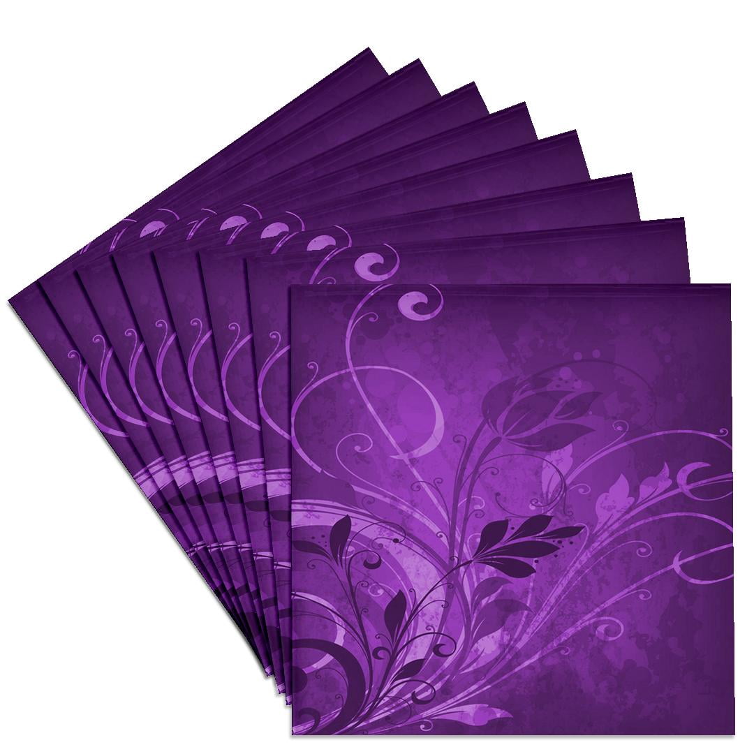 3drose, Pretty Purple Flower Flourishes, Set of 8 Ceramic Tile Coasters ...