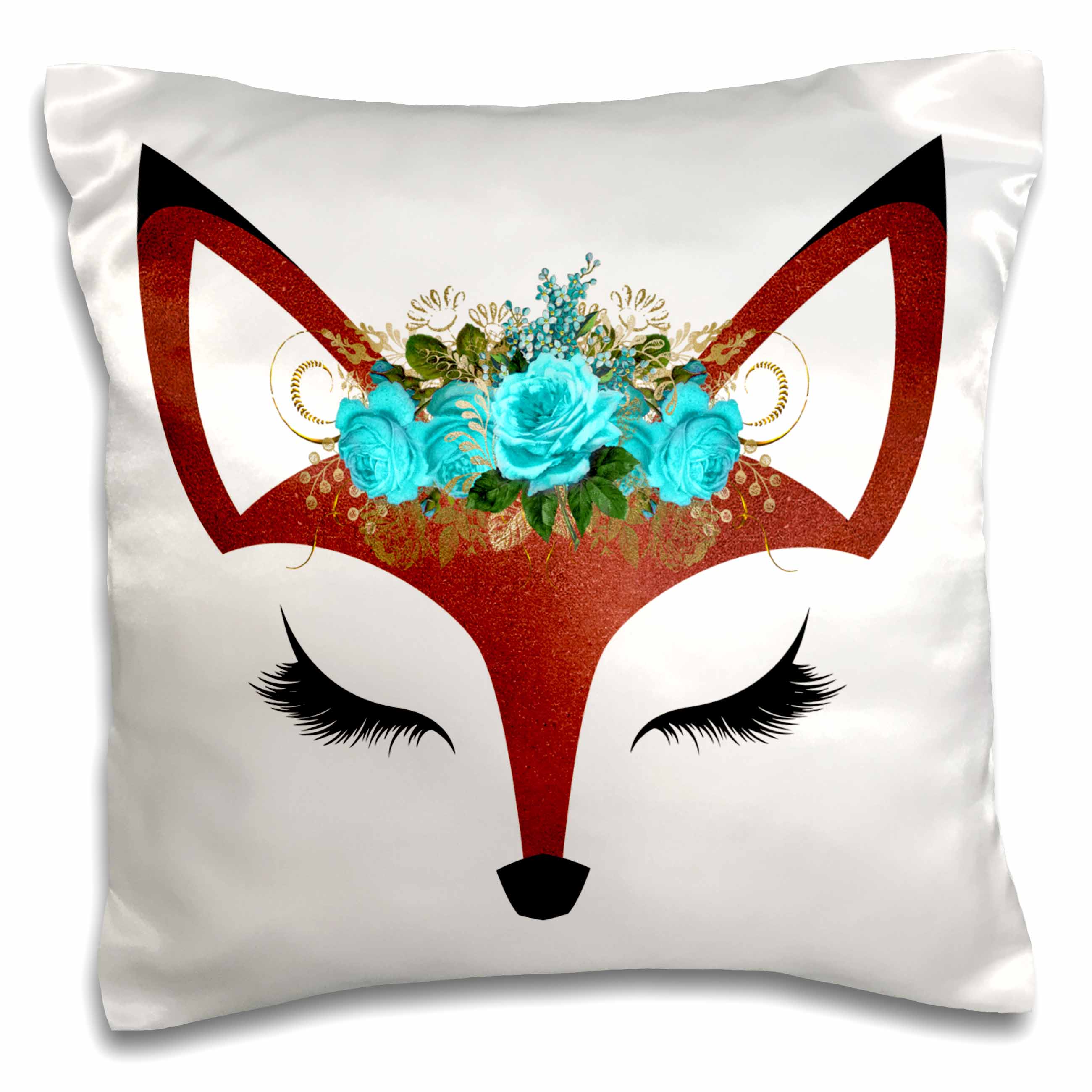 3drose, Pretty Red and Black Fox Face with Aqua Illustration, 16x16 ...