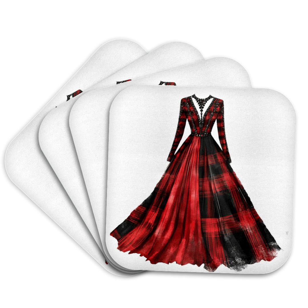 3drose, Pretty Red and Black Scottish Gown Illustration, Set of 4 ...