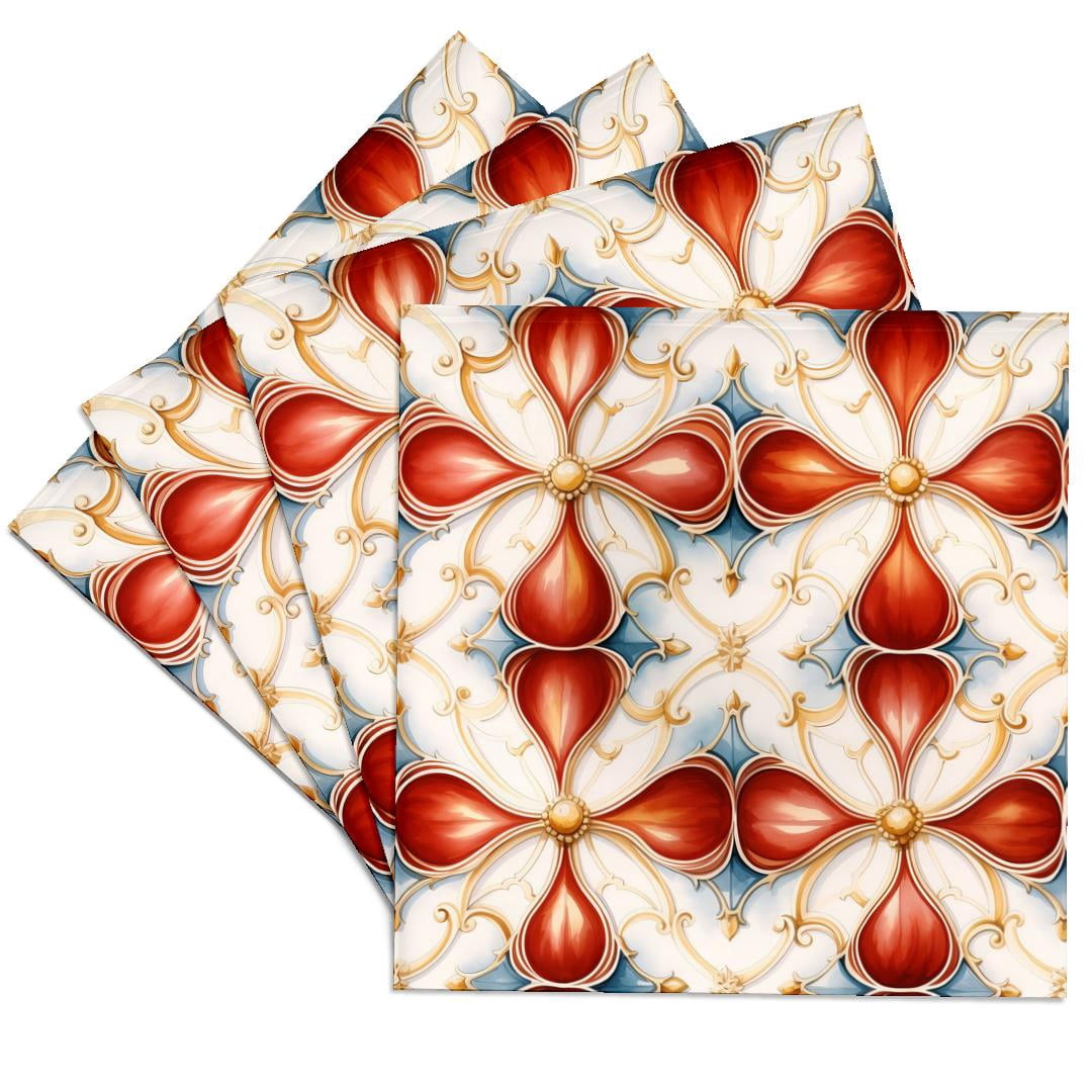 3drose, Pretty Red and Blue Four Point Flower Geometric Pattern, Set of ...