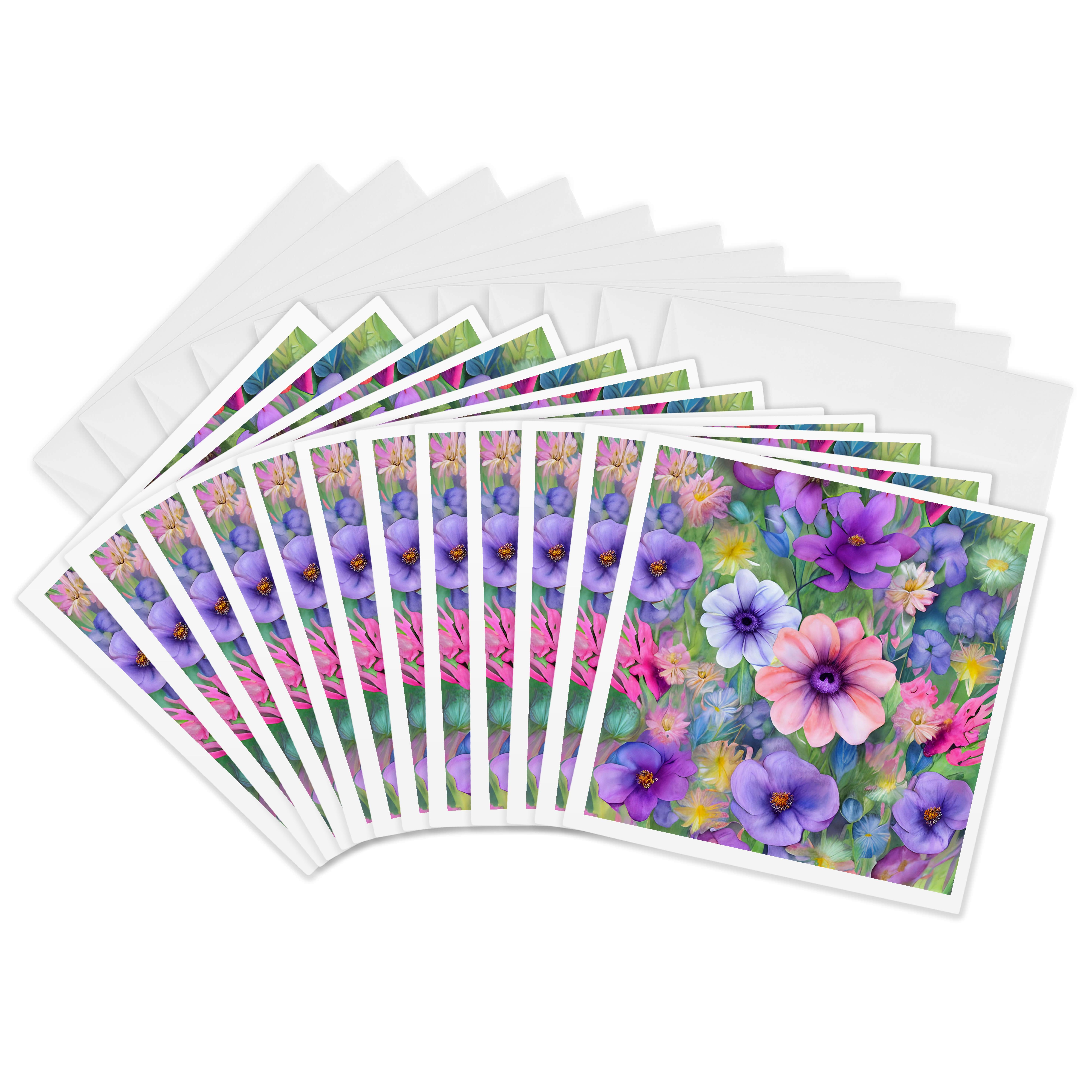 3drose, Pretty Soft Pink and Purple Flowers, 12 Greeting Cards with ...