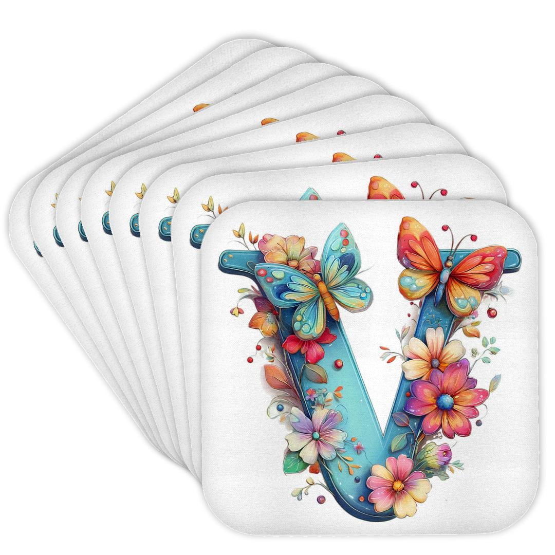 3drose, Pretty Spring Monogram V, Set of 8 Coasters - Cork - Walmart.com