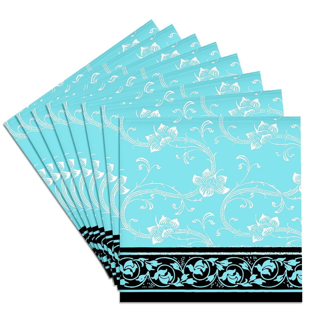 3drose, Pretty Turquoise Floral Design with Contrasting Black Panel ...