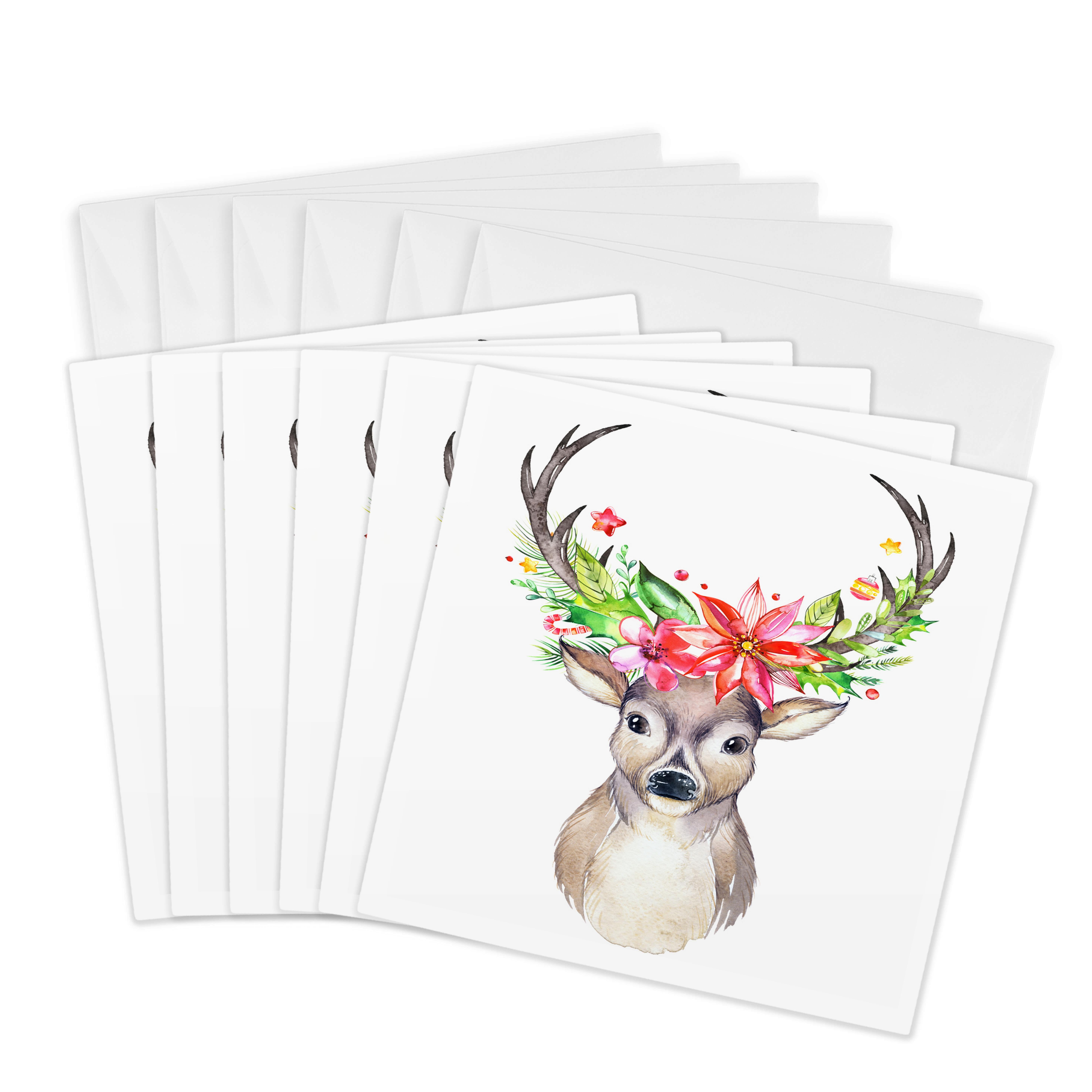 3drose, Pretty Watercolor Christmas Deer with Floral Antlers, 6 ...