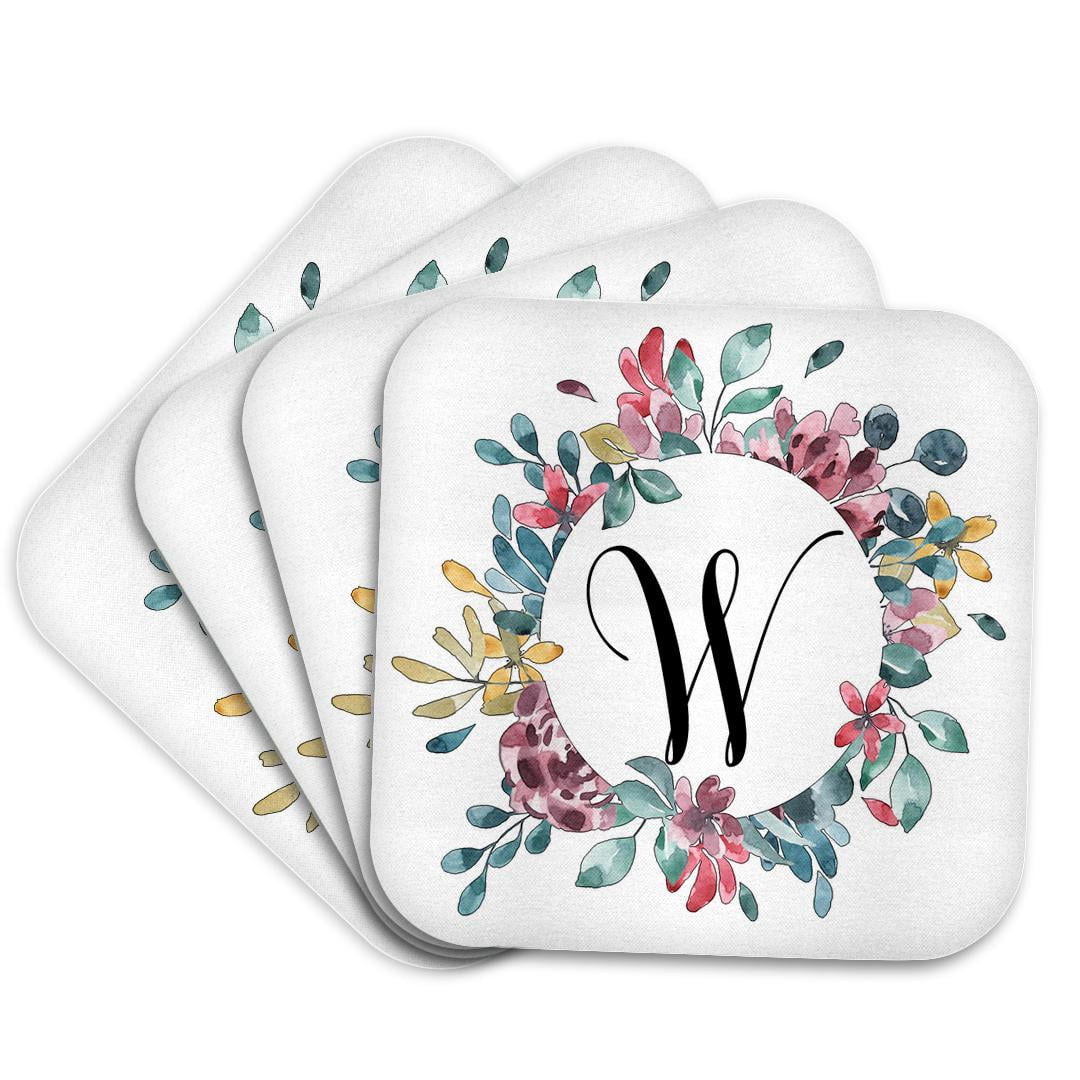 3drose, Pretty Watercolor Floral Circle Frame with a Monogram Initial W ...