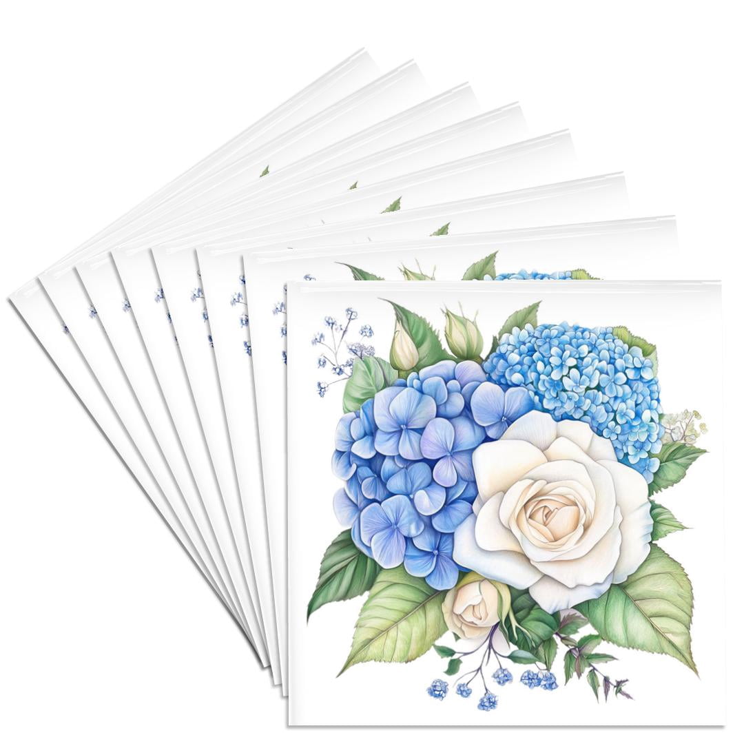 3drose, Pretty White Rose and Blue Hydrangea Floral, Set of 8 Ceramic ...