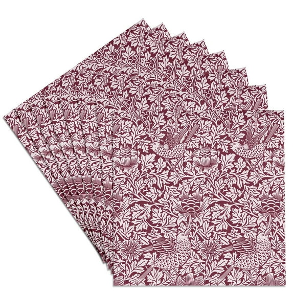 3drose, Pretty William Morris Bird and Anemone Chintz Burgundy, Set of ...