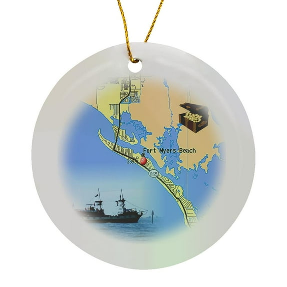 3drose, Print of Ft Myers Beach Chart with Pirate Ship, Circle ...
