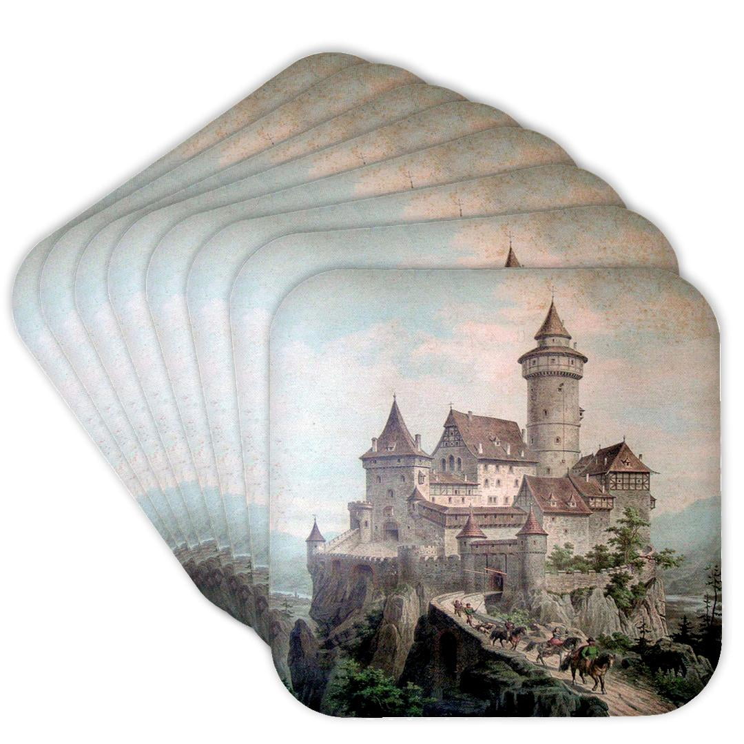 3drose, Print of Medieval Castle Color Illustration, Set of 8 Coasters ...