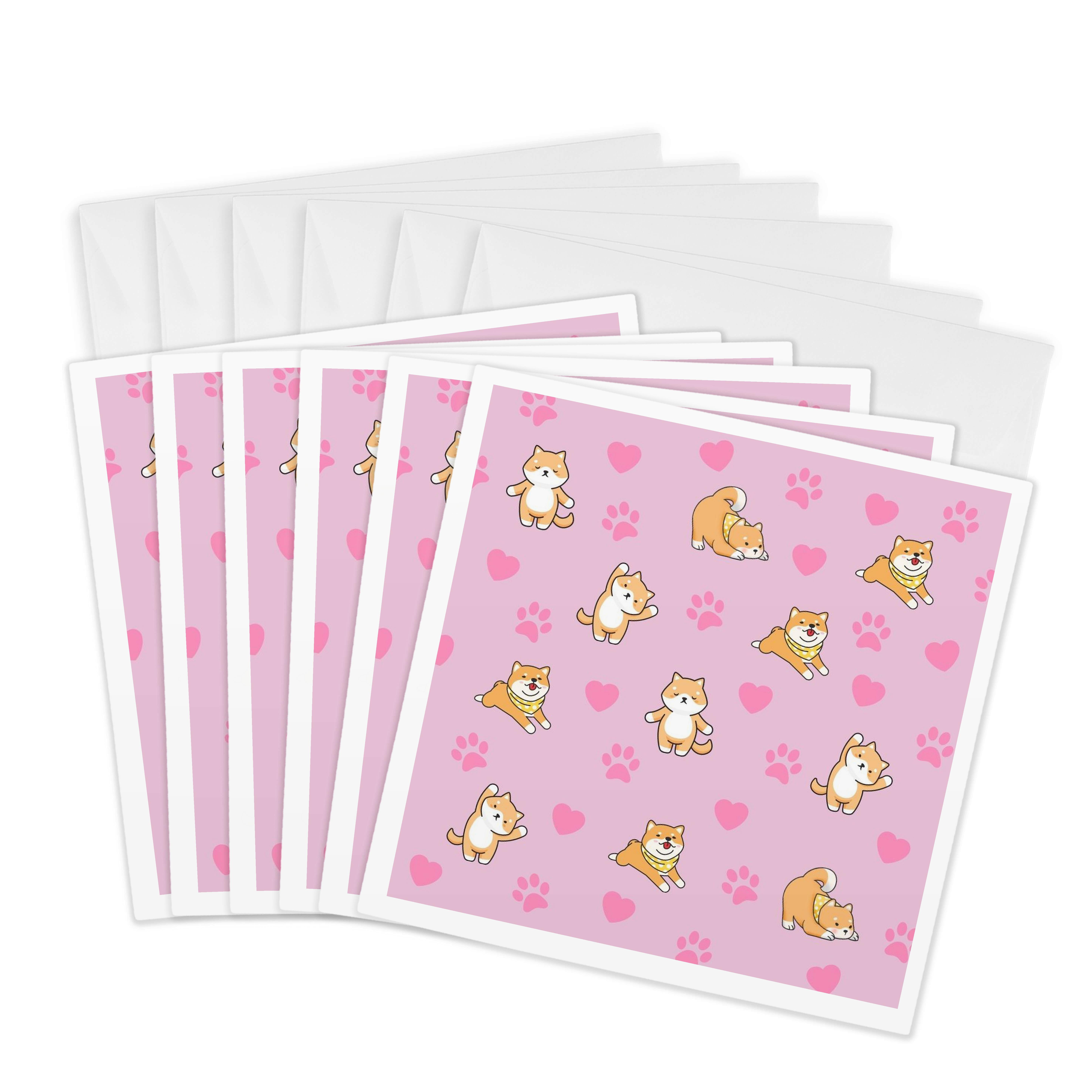 3drose, Printed Cute Dog Shiba on Pink Background, 6 Greeting Cards ...
