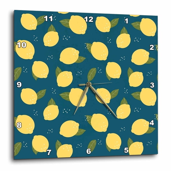3drose, Printed Lemon on Deep Blue Background, 13x13 Wall Clock ...