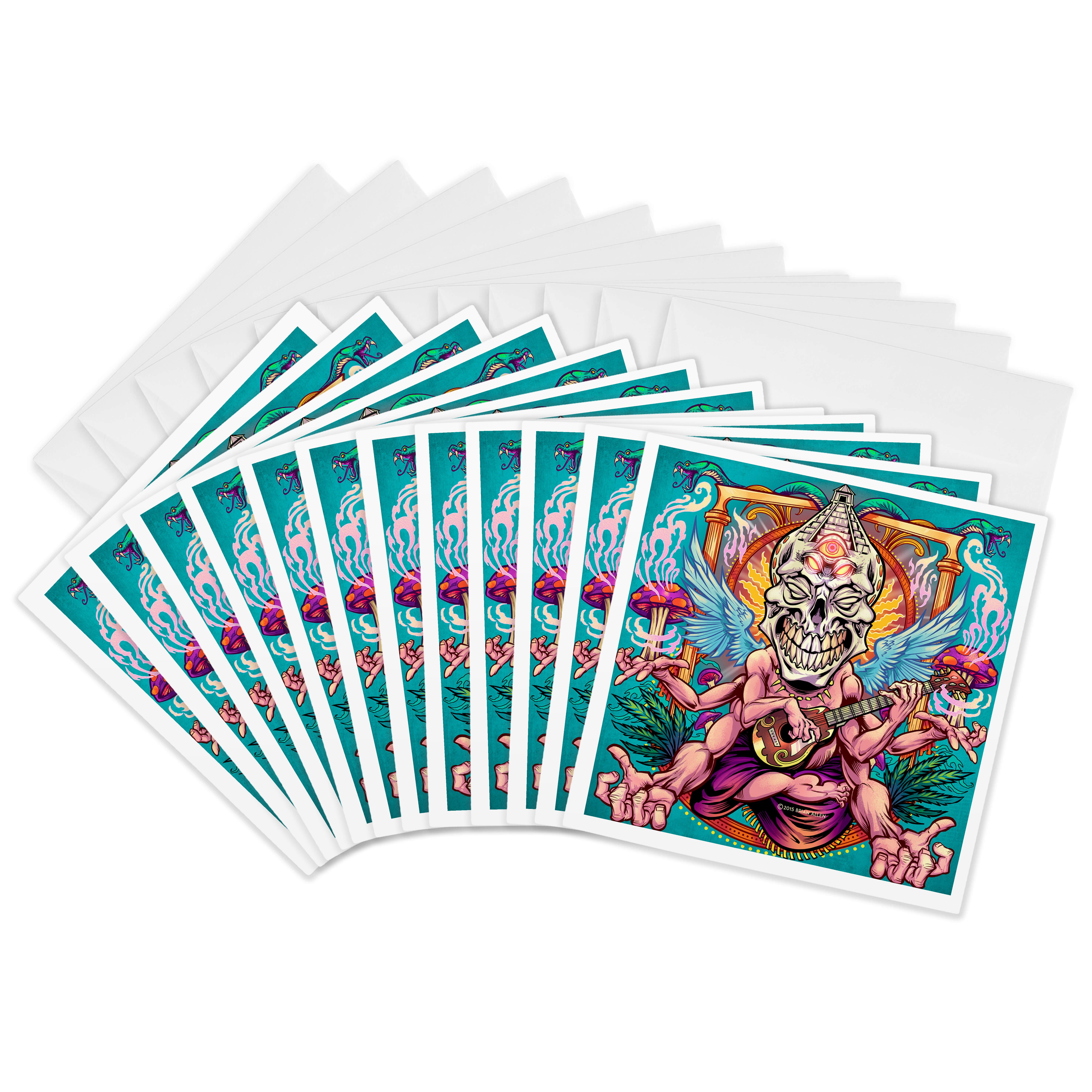 3drose, Psychedelic Monk with Skull and Mushrooms, 12 Greeting Cards ...