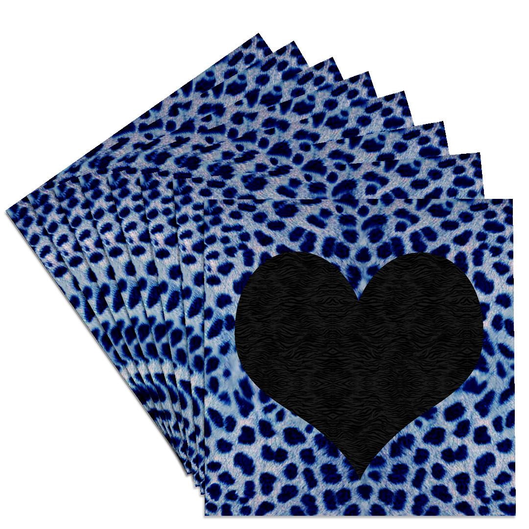 3drose, Punk Rockabilly Blue Cheetah Animal Print Black Heart, Set of 8 ...