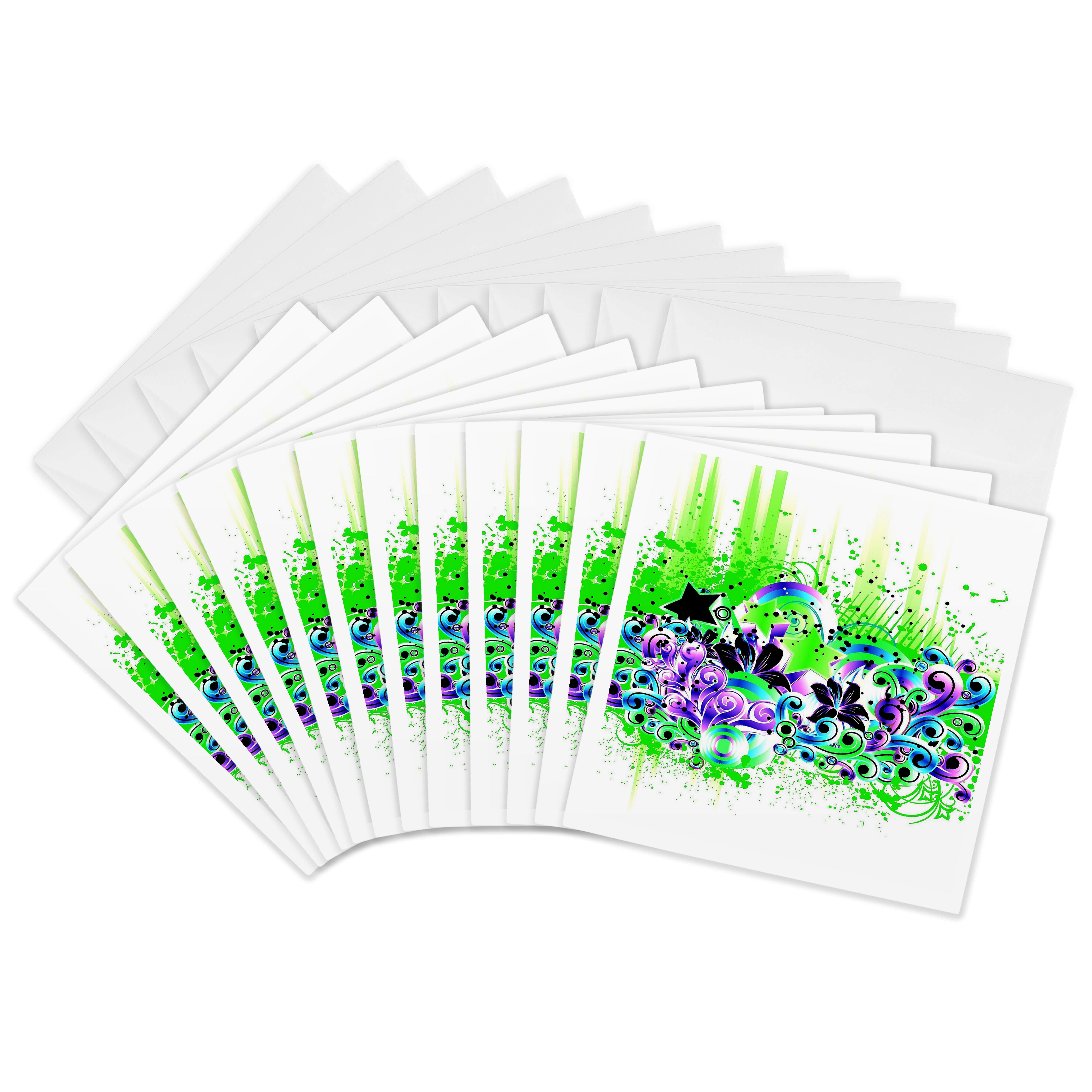 3drose, Purple, Blue, and Lime Green Flowers and Stars Celebration, 12 ...