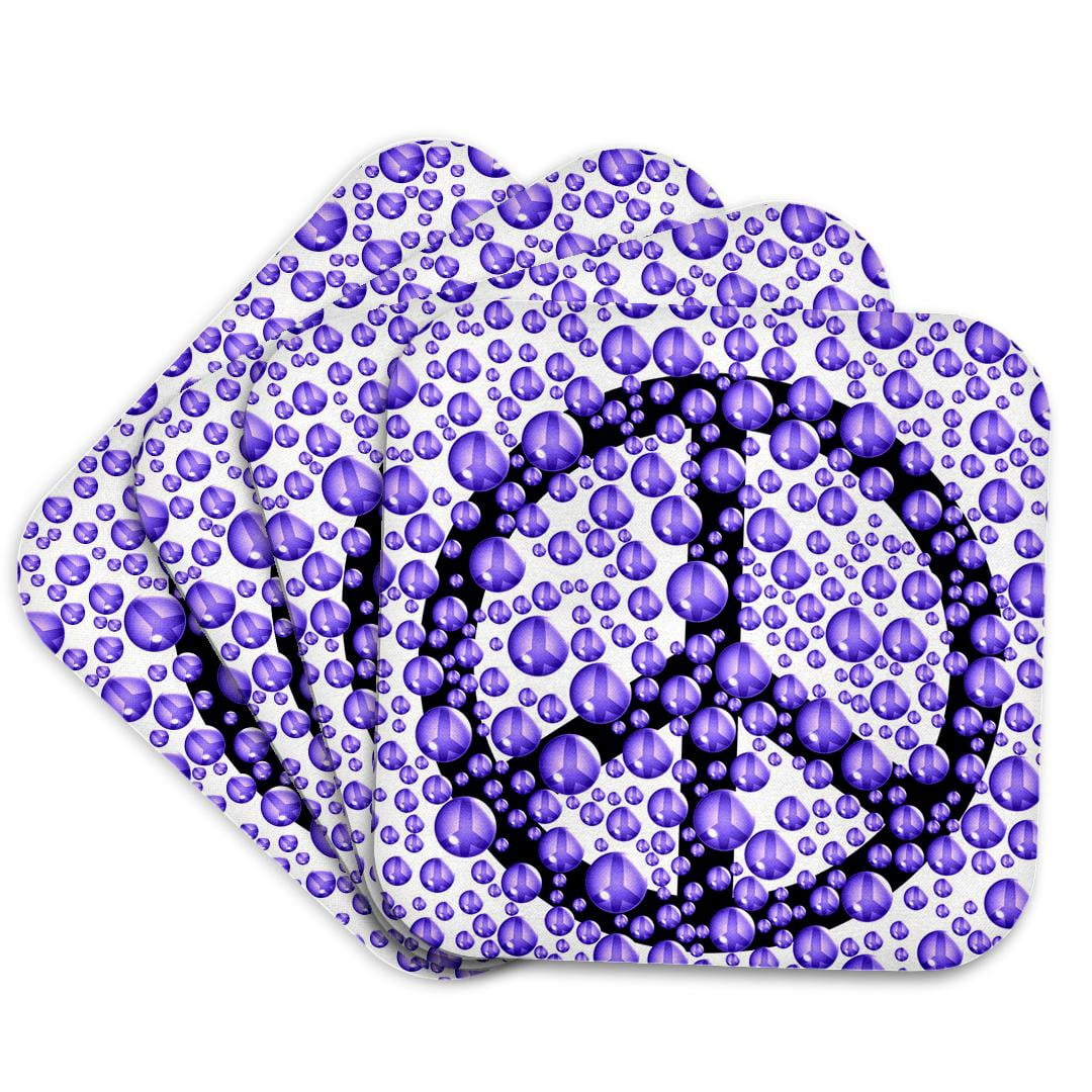 3drose, Purple Bubbles Peace Sign- Inspirational Art, Set of 4 Coasters ...