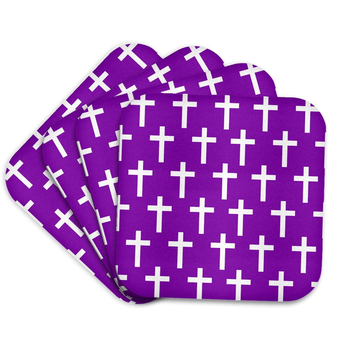 3drose, Purple Christian Cross Pattern with White Religious Crucifix ...