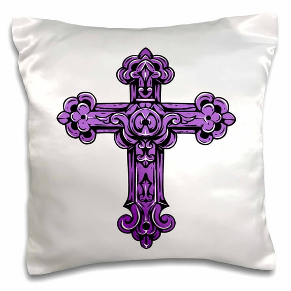 3drose, Purple Decorative Religious Cross, 16x16 inch Pillow Case ...