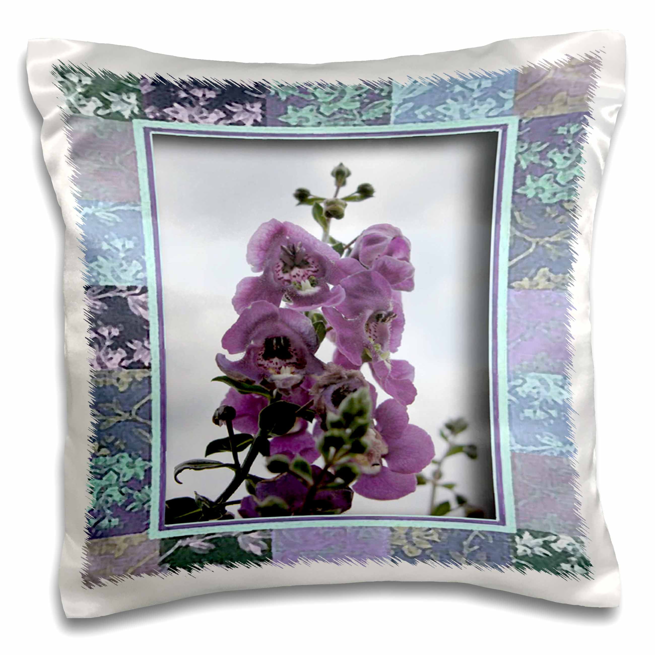 3drose, Purple Flower in Blue Floral Frame, 16x16 inch Pillow Case ...