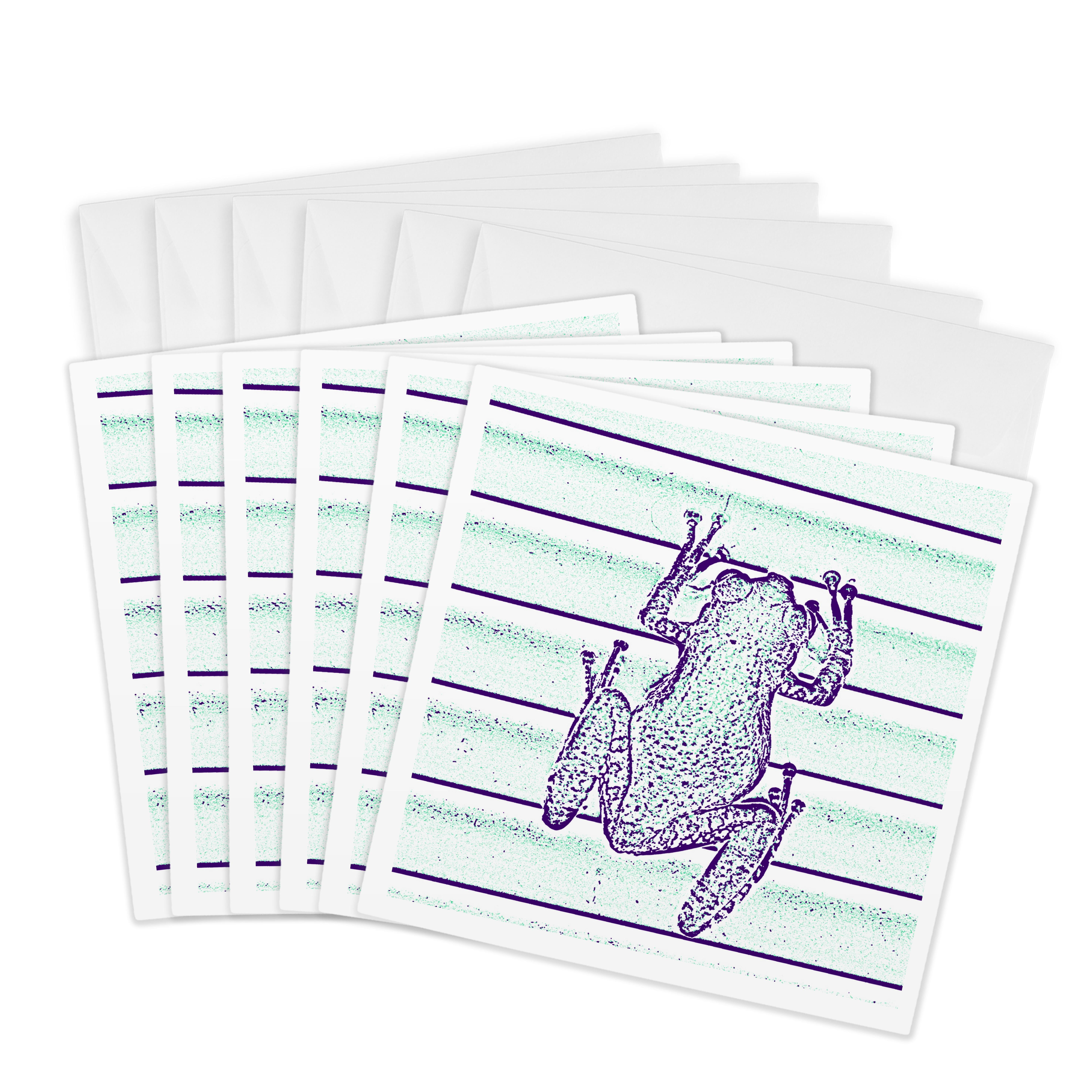 3drose, Purple Green Frog Design on Stripes, 6 Greeting Cards with ...