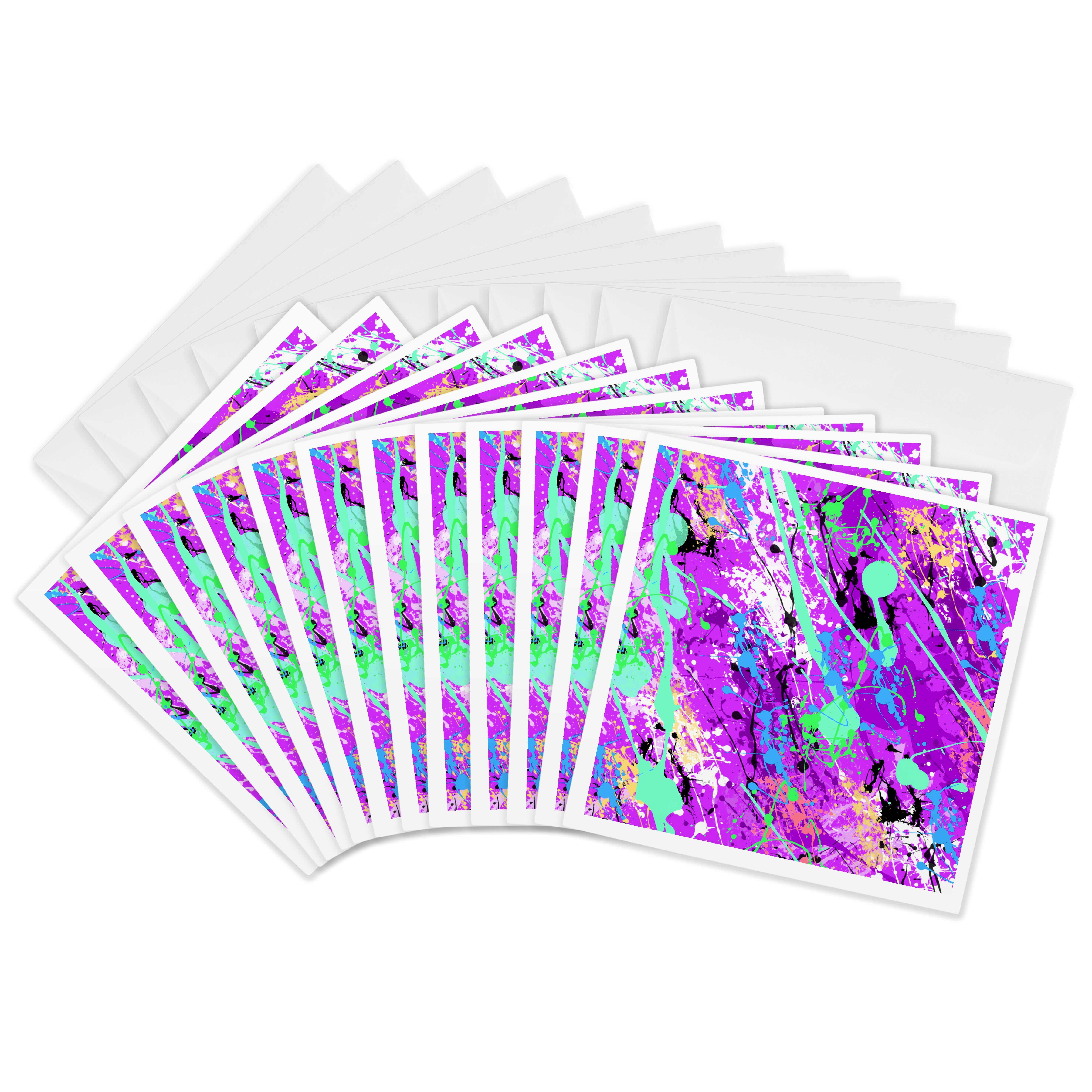 3drose, Purple Paint Splatter Design, 12 Greeting Cards with Envelopes ...
