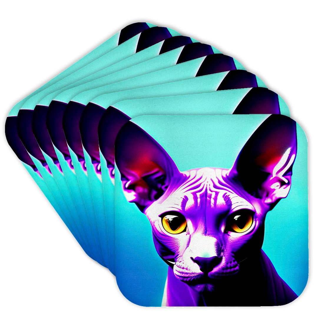 3drose, Purple Sphynx Cat Portrait. Turquoise Background. Cool Digital ...