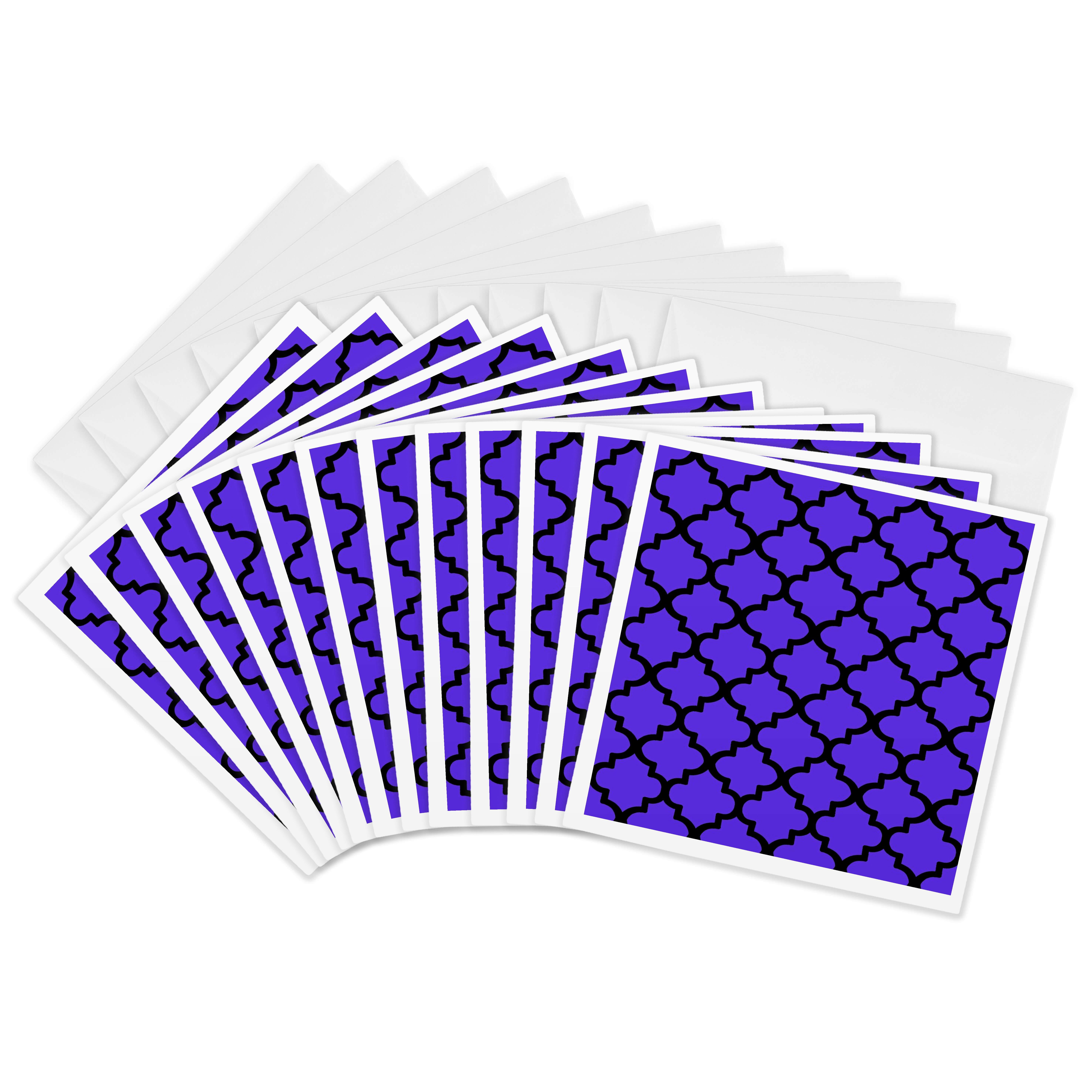 3drose, Quatrefoil Pattern in Black Outline on Purple, 12 Greeting ...