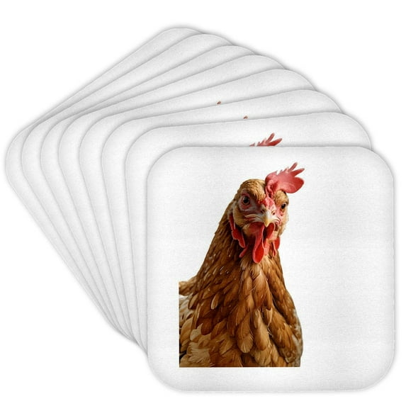 3drose, Quirky Farmyard Chicken Portrait Isolated 2, Set of 8 Coasters ...