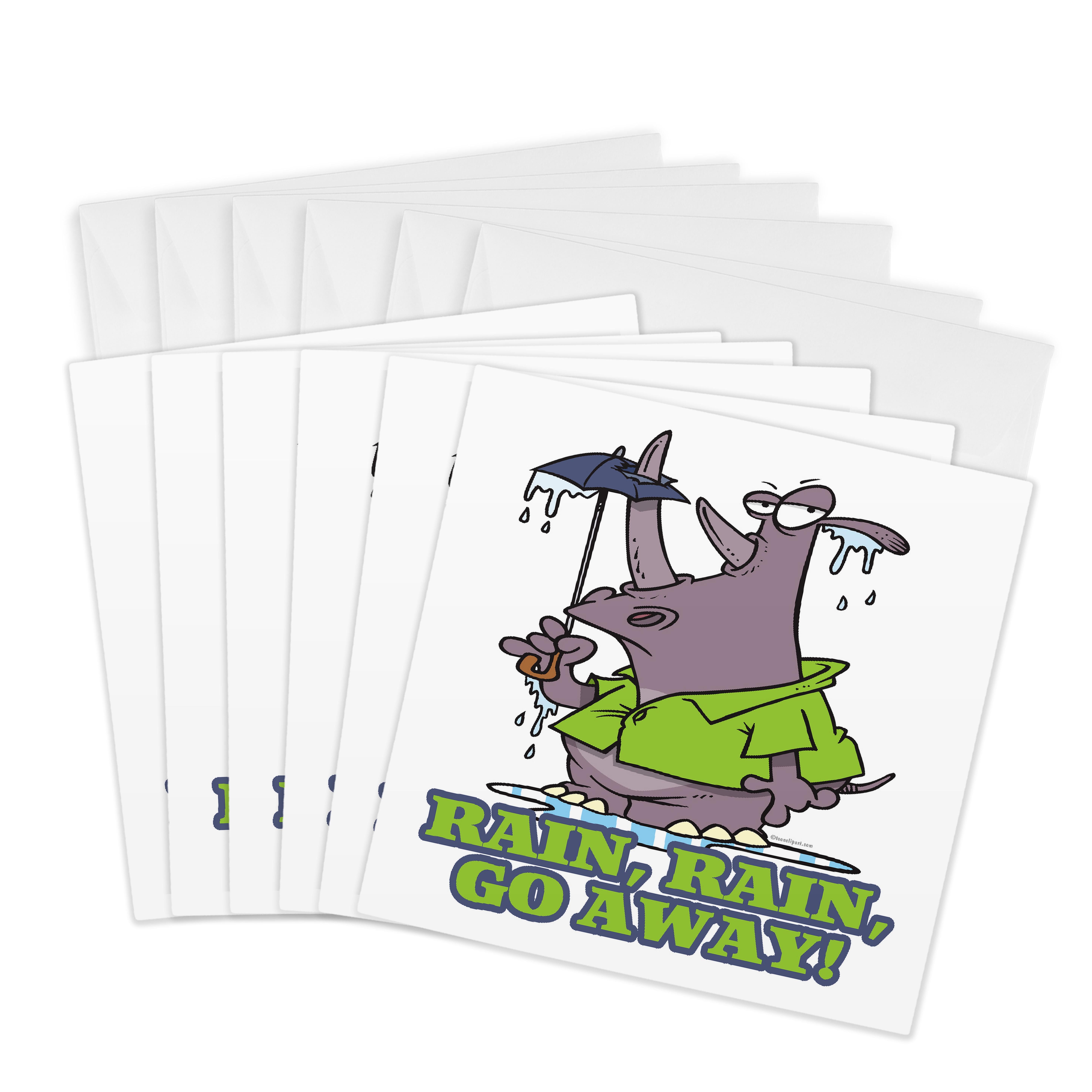 3drose, Rain Rain Go Away Funny Rhino, 6 Greeting Cards with Envelopes ...