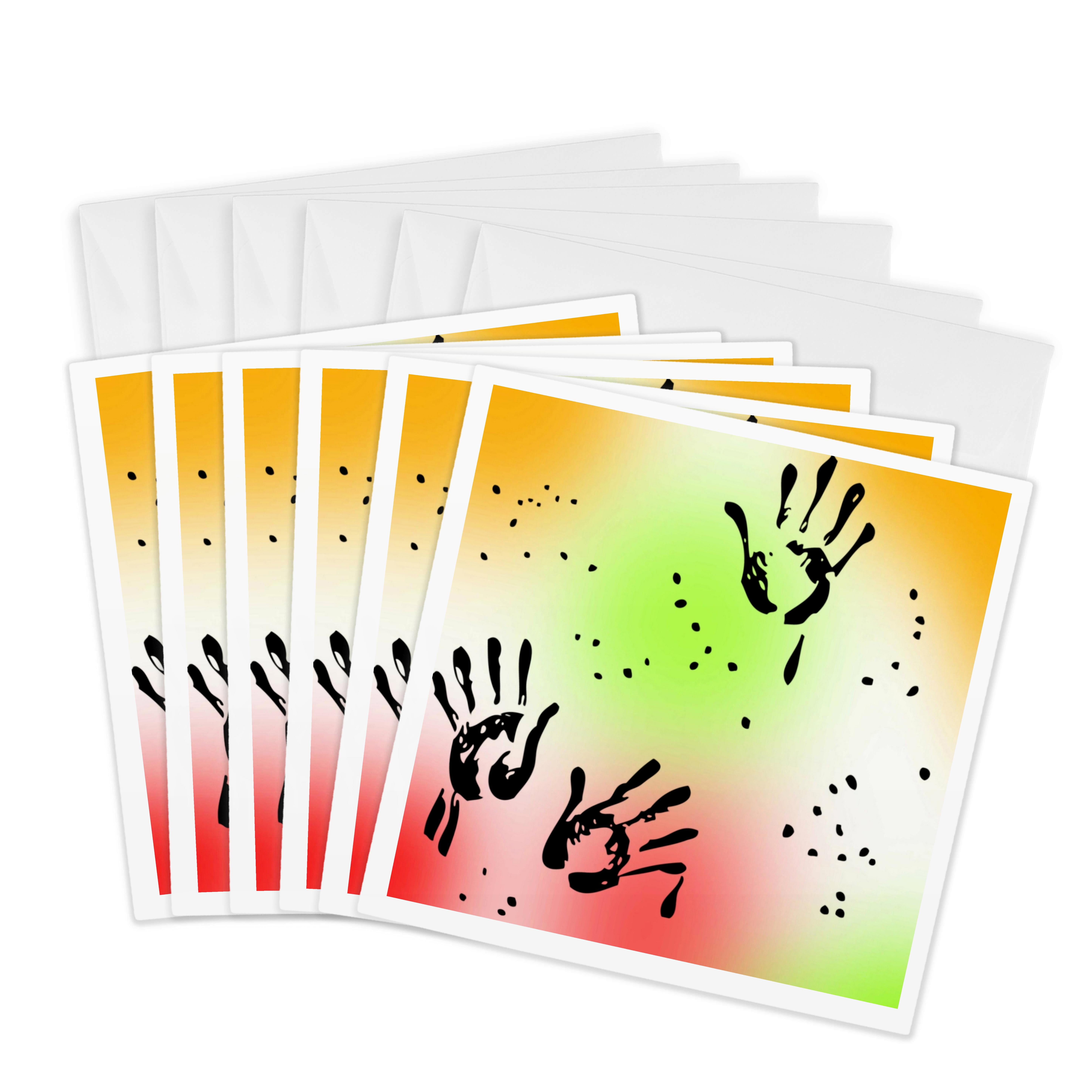 3drose, Rainbow Fun Hand Prints - Childens Art, 6 Greeting Cards with ...
