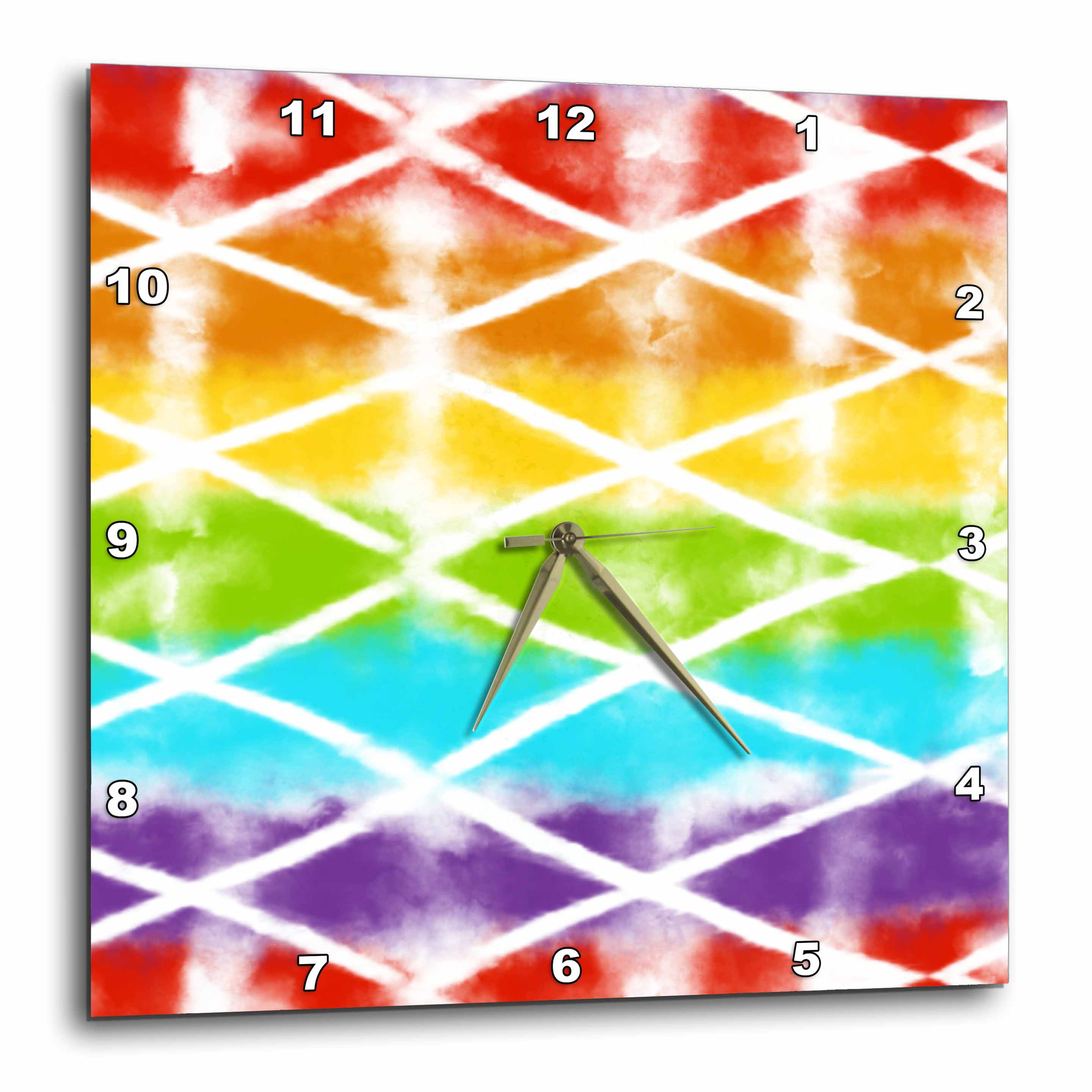 3drose, Rainbow Tie Dye Diamonds and Stripes, 13x13 Wall Clock ...