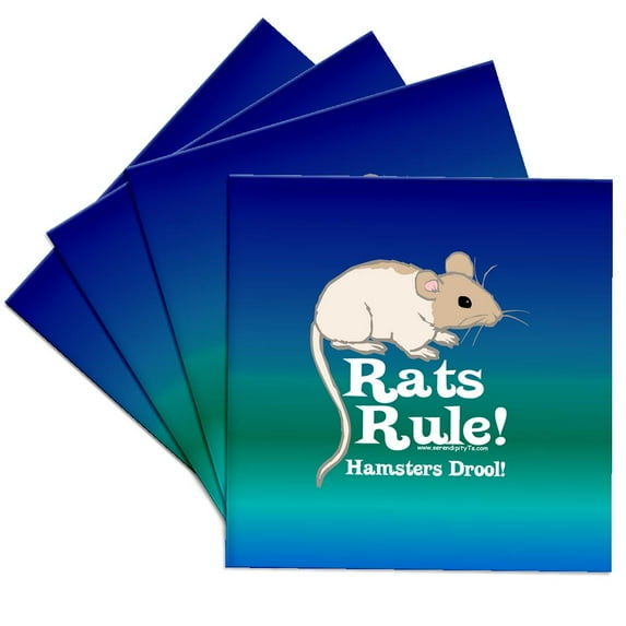 3drose, Rats Rule! White on Bluegreen, Set of 4 Ceramic Tile Coasters ...
