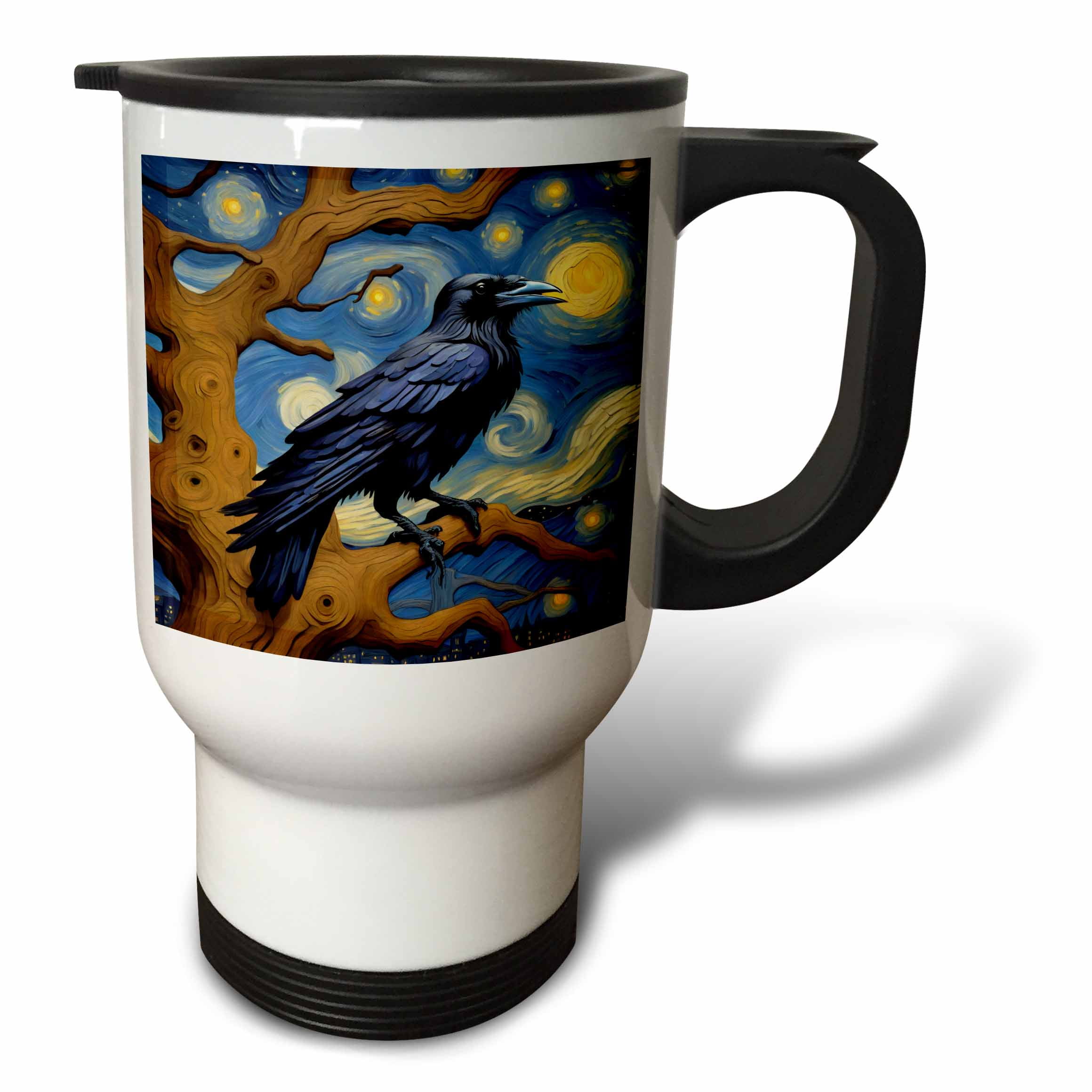 3drose, Raven on a Oak Tree Branch in the Starry Night, 14oz Stainless ...