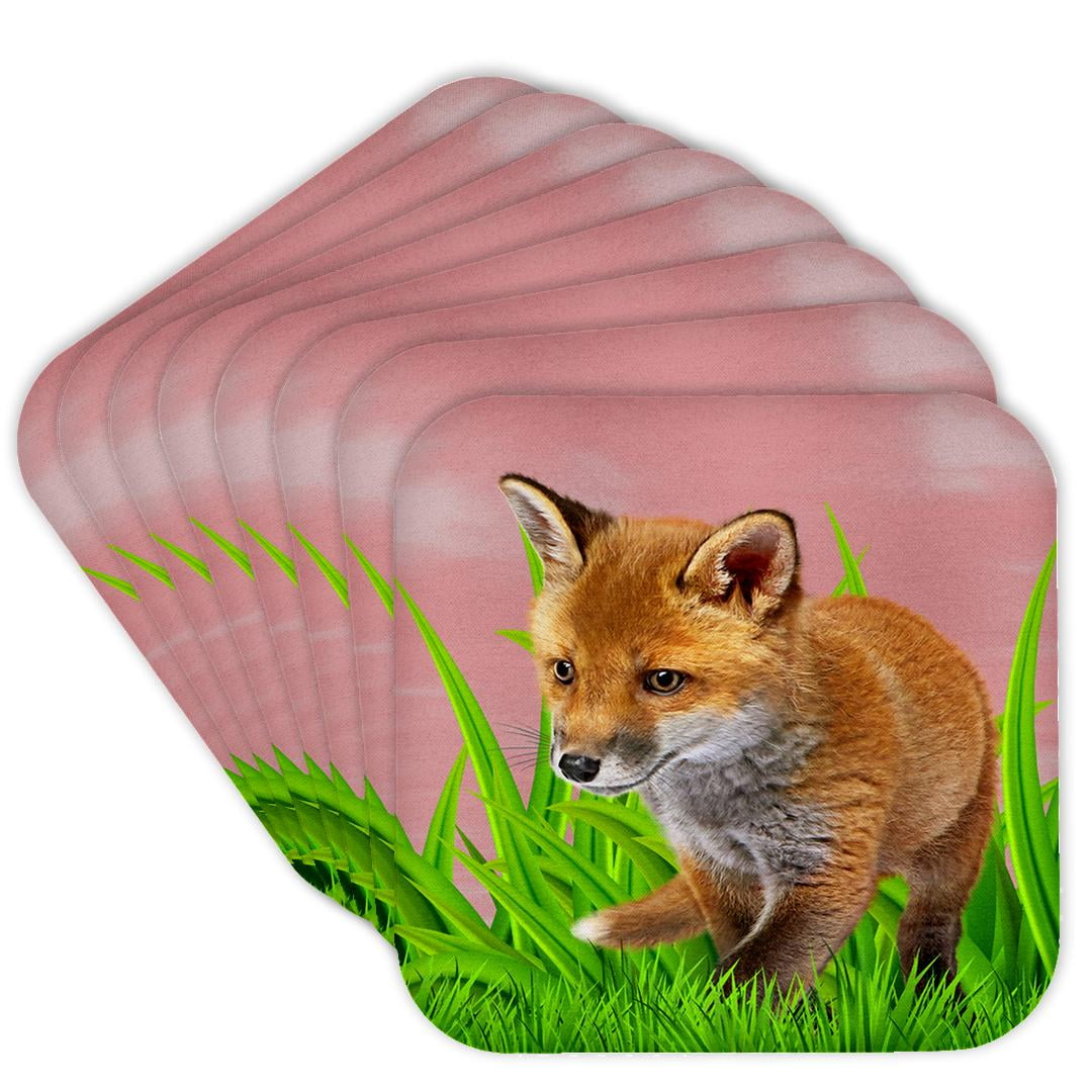 3drose, Really Sweet Little Fox in Green Grass Cute Design, Set of 8 ...