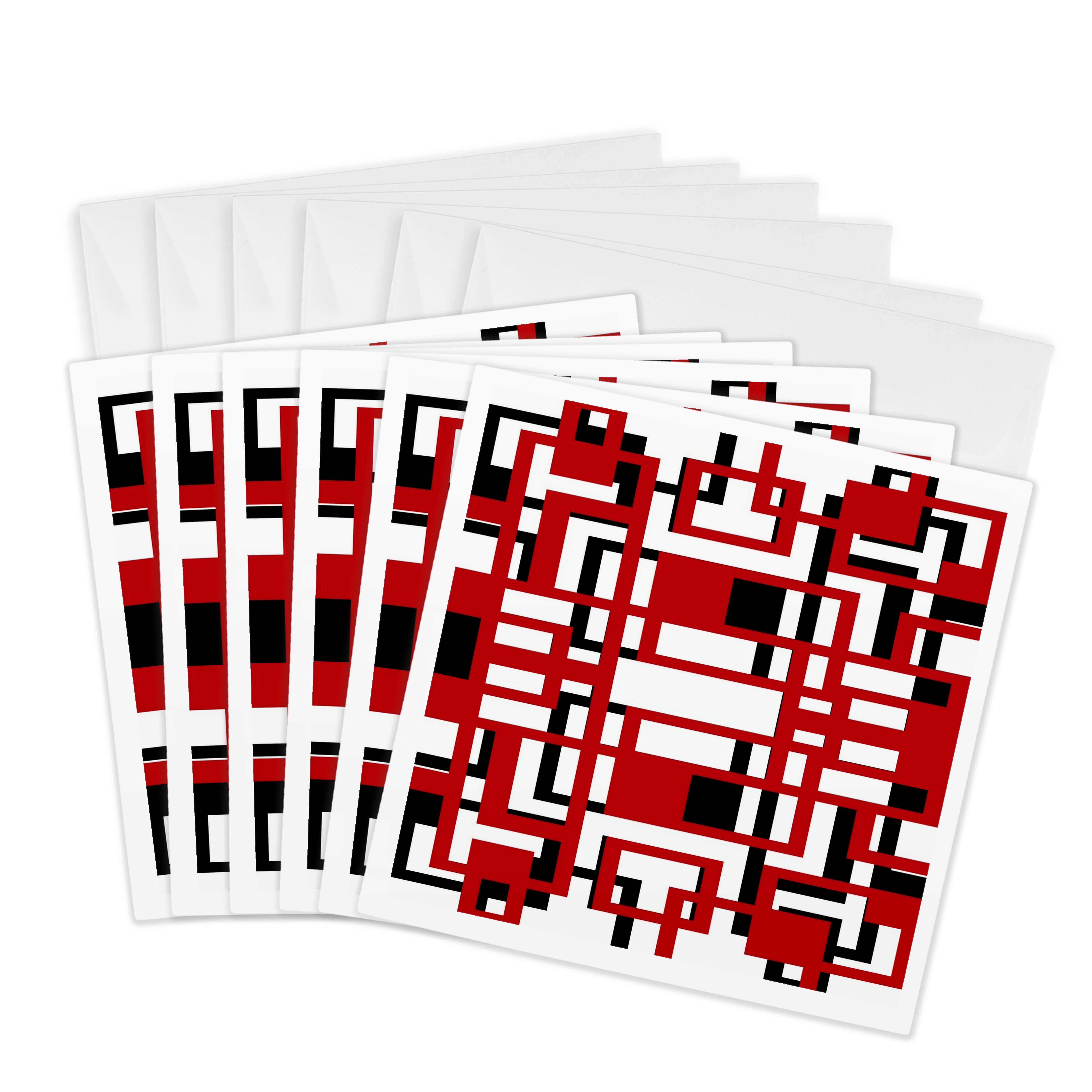 3drose, Rectangles Red and Black Geo Abstract on White, 6 Greeting ...
