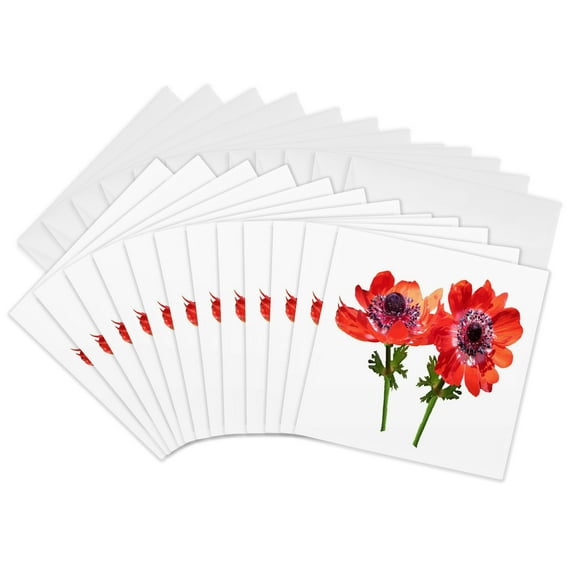 3drose, Red Anemone Wildflower Vector Art, 12 Greeting Cards with ...