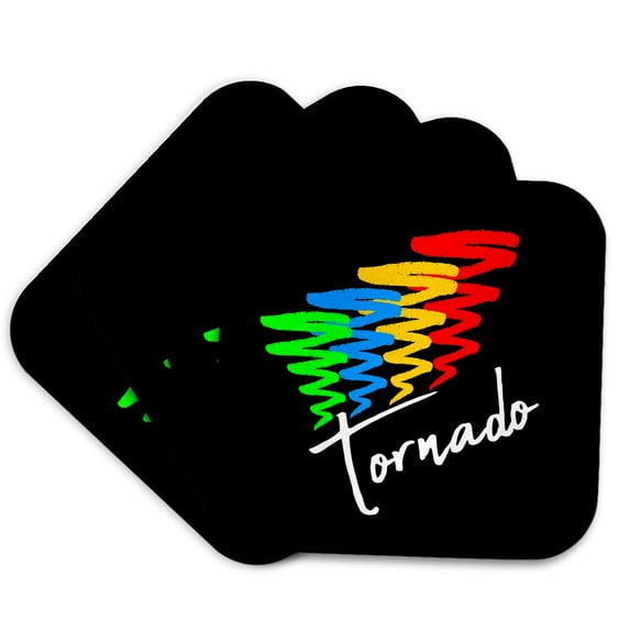 3drose, Red, Blue, Green, Yellow Shapes. White Text Tornado, Black ...
