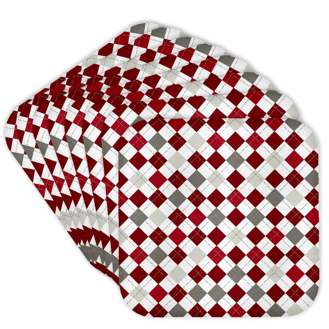 3drose, Red, Burgundy, Gray, and White Large Argyle Pattern, Set of 8 ...